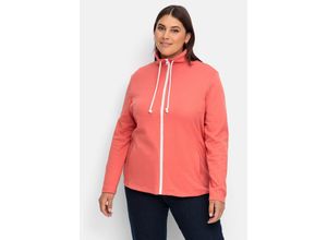 4063136935826 - Große Größen Sweatjacke mit Stehkragen und Kontrastdetails lachs Gr54