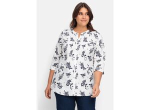 4063136935987 - Große Größen Longbluse mit Biesen und Blumenprint weiß-nachtblau Gr50