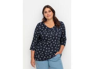 4063136941513 - Große Größen 3 4-Arm-Shirt in leichter A-Linie mit Schwalbenprint marine-weiß bedruckt Gr44