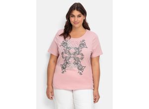 4063136941421 - Große Größen Jerseyshirt mit Frontprint und kurzem Ärmel rosa bedruckt Gr40