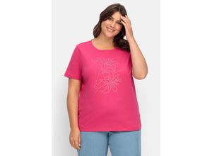 4063136939572 - Große Größen Shirt mit Blumenmuster aus Ziersteinchen vorn pink Gr48