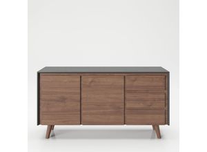 7640136869572 - PLAYBOY - Sideboard VICTORIA mit 3 Schubladen und 2 Türen sanft-schliessend Walnuss Grau Retro-Design