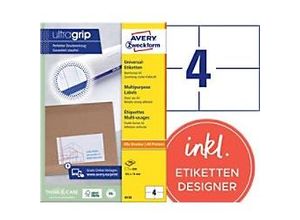 4004182061336 - AVERY Zweckform Ultragrip Universaletiketten 6133 Selbsthaftend Spezial Weiß 105 x 74 mm 200 Blatt à 4 Etiketten