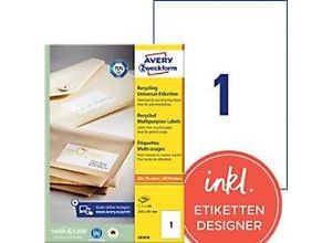 4004182035436 - Etiketten AVERY® Zweckform für Druckertyp Inkjet Laser rechteckig nachhaltig A4 Format Papier naturweiß 100 Etiketten B 297 x H 210 mm