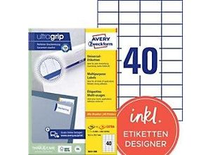 4004182249482 - AVERY Zweckform Ultragrip Universaletiketten 3651-200 Selbsthaftend DIN A4 Weiß 525 x 297 mm 220 Blatt à 40 Etiketten