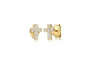 4050878568030 - Paar Ohrstecker ELLI DIAMONDS Kreuz Religion Diamant (006 ct) 585er Gelbgold Ohrringe Gr OneSize 0012 carat ct P1 = bei 10-facher Vergrößerung erkennbare Einschlüsse mit Diamanten Gelbgold 585 goldfarben (gold weiß) Damen Ohrstecker