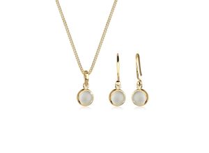 4050878567064 - Schmuckset ELLI Kette Ohrhänger Mondstein Edelstein 925 Silber Schmuck-Sets Gr OneSize goldfarben (gold weiß) Damen Schmucksets