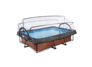 8720088262146 - Exit Toys Frame Pool 300x200x65cm (12v) – Holz optik + Sonnendach braun