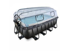 8720088268186 - Exit Toys Black Leather Pool 400x200x122cm mit Abdeckung und Sandfilterpumpe - schwarz