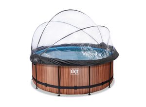 8720088263266 - Exit Toys Frame Pool ø360x122cm (12v Sandfilter) – Holz optik + Sonnendach + Wärmepumpe braun