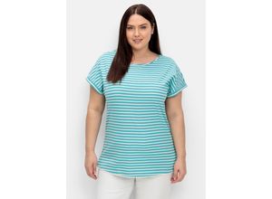 4063136874415 - Große Größen Oversized-Shirt mit garngefärbten Ringeln aqua Gr52 54