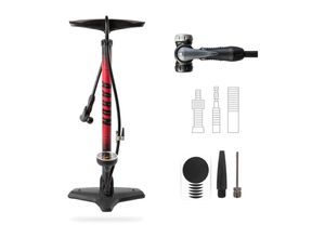 4260379344396 - AARON Luftpumpe Sport One in Rot Fahrrad-Stand-Pumpe für alle Ventile mit Manometer