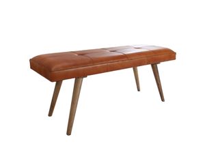 4250950282636 - Finebuy - Sitzbank Ziegenleder   Massivholz Bank 117 x 51 x 38 cm Retro Stil 2er Polsterbank Flur Gepolsterte Lederbank Esszimmer braun Kleine