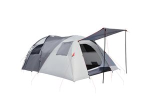 4255633523037 - Campingzelt mit atmungsaktivem Netz und mobiler Matte grau 490L x 250B x 185H cm familienzelt 4-5 mann outdoor-tunnelzelt zwei-raum-campingzelt