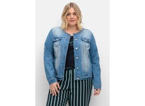 4063136885350 - Große Größen Jeansjacke in kragenloser Form mit Waschung blue Denim Gr42