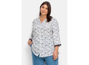 4063136913862 - Große Größen 3 4-Arm-Bluse mit Blumenprint leicht transparent offwhite gemustert Gr48