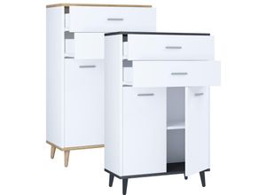 4051814410727 - Badmöbel Midischrank Seitenschrank Maße H 97 x B 60 x T 28 cm 2 Schubladen 2 Drehtüren 2 Fächer - Landos