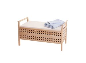 4057651248813 - Sitzbank MCW-B61 Sitztruhe Wächetruhe Holzbank Truhe Badezimmer Bank mit Auflage Staufach Walnuss 50x89x40cm