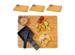 4057216048674 - - 4 Personen Raclette Teller Set - 30x25 Raclette Brettchen Pfännchen Untersetzer - beige