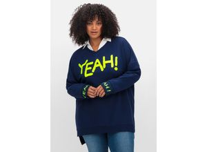 4063136924608 - Große Größen Oversize-Sweatshirt mit Statement-Frontdruck dunkelblau bedruckt Gr42