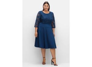 4063136922192 - Große Größen Cocktailkleid mit Zierbortenstickerei am Oberteil blau Gr40