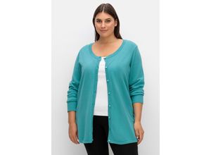 4063136893164 - Große Größen Feinstrickjacke mit Rundhalsausschnitt und Knopfleiste aqua Gr56 58