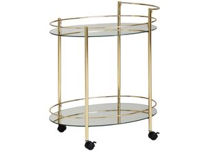 4250950293076 - Design Servierwagen Gold 67x79 cm Mobile Mini Bar Beistelltisch auf Rollen Speisewagen mit Glasplatte Weiß Küchenwagen Teewagen mit Milchglas