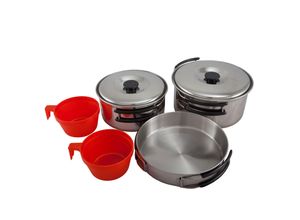 4001542009113 - OUTDOOR Camping Kochgeschirr Set 7tlg Edelstahl Topf Pfanne Geschirr stapelbar