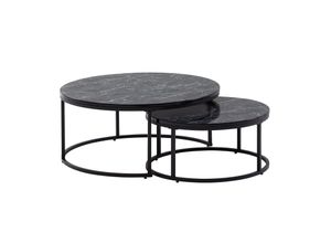 4251757706677 - Couchtisch 2er Set Schwarz Marmor Optik Sofatisch Rund Modern Beistelltisch 2-teilig Metall Runde Wohnzimmertische Design Satztische - Finebuy