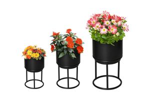 4251774947084 - Blumenständer Set mit Abflusslöcher schwarz Ø22 x 41H cm blumenständer blumentopf pflanzenständer blumenhocker