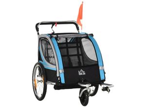 4251774952316 - Kinderfahrradanhänger mit Aufbewahrungstasche 142L x 75B x 101H cm 2 in 1 design kinderwagen mit mesh-tür fahrradanhänger fahne buggy