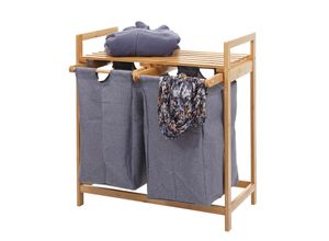 4057651385068 - Wäschesammler MCW-B83 Laundry Wäschesortierer Wäschekorb Wäschebehälter Bambus 2 Fächer 74x64x33cm 70l ~ dunkelgrau