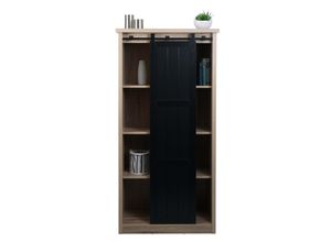 4057651782591 - Schrank MCW-K75 Kommode Highboard Schiebetüre 8 Staufächer Holz-Optik Industrial Metall 163x76x38cm ~ naturfarben