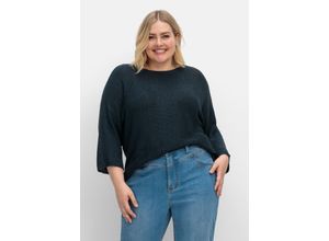 4063136886500 - Große Größen Oversized-Pullover mit 3 4-Arm aus Bändchengarn nachtblau Gr40 42