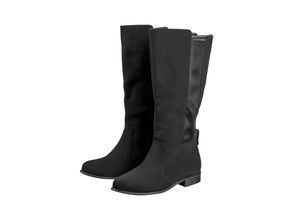 4063136908806 - Große Größen Weitschaftstiefel mit Stretcheinsatz Velourslederimitat schwarz Gr42