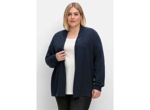 4063136908936 - Große Größen Strickjacke mit schmalem Schalkragen offene Form nachtblau Gr52 54