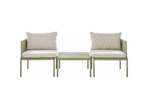 Image of Lounge-Set Olivgrün Aluminium Modular 3-teilig Stapelbar 2-Sitzer mit Couchtisch und Auflagen Modern Terrasse Garten Outdoor Möbel Ausstattung - Grün