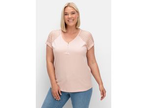 4063136936700 - Große Größen Shirt mit Zipper am Ausschnitt und Ärmeln aus Spitze rosa Gr50