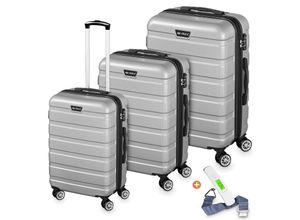 4054748019257 - Veska Hartschalenkoffer Kofferset Nizza 3 teilig mit TSA Zahlenschloss 4 Rollen ABS-Hartschale Reisekoffer Trolley Rollkoffer Koffer - silber