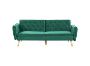 4251682249997 - Beliani - Sofa Grün Samtstoff 2-Sitzer Schlaffunktion Modern Praktisch Wohnzimmer Schlafzimmer - Heller Holzfarbton