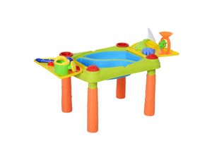 4250871299539 - Kinder Sandkastentisch mit 16-tlg Zubehör grün gelb orange 995 x 545 x 48 cm Sandspielzeug Kinderspieltisch Strandspielzeug