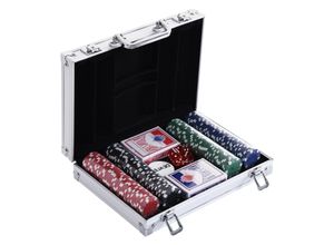 4250871274659 - Pokerkoffer mit 200 Chips silber 295 x 205 x 65 cm (LxBxH) Pokerchips Poker-Komplettset Pokerkarten Kasino