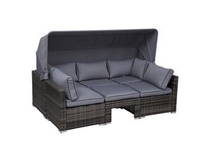 4250871281572 - Polyrattan Lounge-Set mit Sonnendach Kissen und Beistelltisch grau Rattanmöbel Sitzgruppe Terassenmöbel Loungegruppe