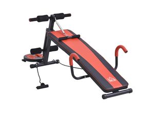 4251774972604 - Sit-Up-Bank verstellbar rot schwarz 166 x 53 x 52-60 cm (LxBxH) Bauchtrainer Trainingsbank Heimtrainer Fitnessgerät