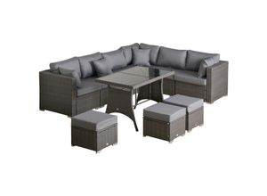 4251774902526 - Polyrattan Sitzgarnitur 10 tlg Sitzgruppe Gartenset Sofagarnitur Gartenmöbel Set Lounge Stahl Luxus