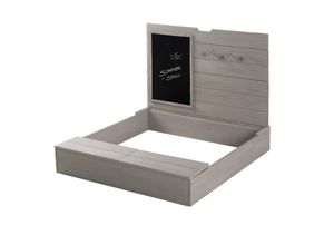 4005317324838 - Sandkasten mit Deckel aufklappbar mit Tafel & 3 Haken Massivholz grau lasiert - B-Ware sehr gut