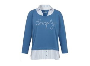 4052481530251 - Große Größen 2-in-1-Sweatshirt mit Bluseneinsatz und Frontprint blau-weiß Gr44