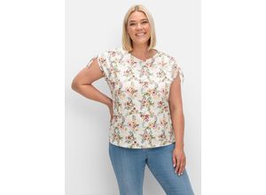 4063136938704 - Große Größen Shirt mit Blumen-Alloverprint und gerafften Schultern creme bedruckt Gr40