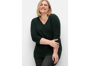 4063136893010 - Große Größen Flauschiger Pullover mit V-Ausschnitt tiefgrün Gr52 54