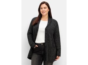 4063136905836 - Große Größen Strickjacke im Patentstrick mit Reverskragen schwarz Gr40 42